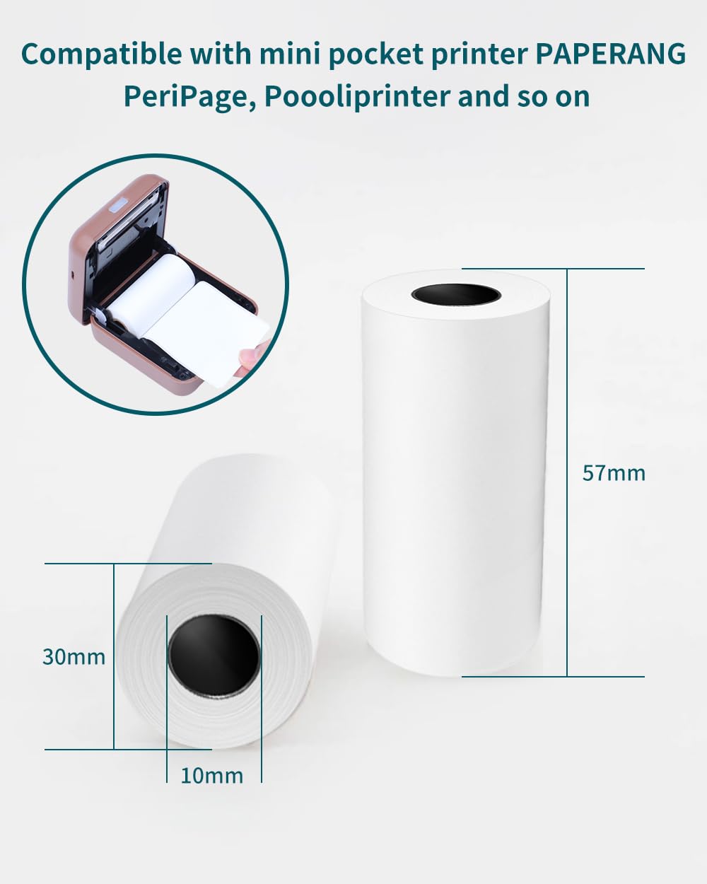 6x Mini Sticker Printer Thermal Printer Paper 57mm x 30mm for PeriPage A6 Portable Pocket Mobile Printer and Other Portable Small Label Maker, Mini Receipt Printer Thermal Paper White Self-Adhesive