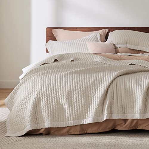 Bedsure Linen Quilt Queen Size - Lightweight Soft Quilt Bedding Set for All Seasons, Bedspreads & Coverlets, Corduroy Pattern Quilt Set, 3 Pieces, 1 Quilt (90"x96") and 2 Pillow Shams (20"x26"+2")