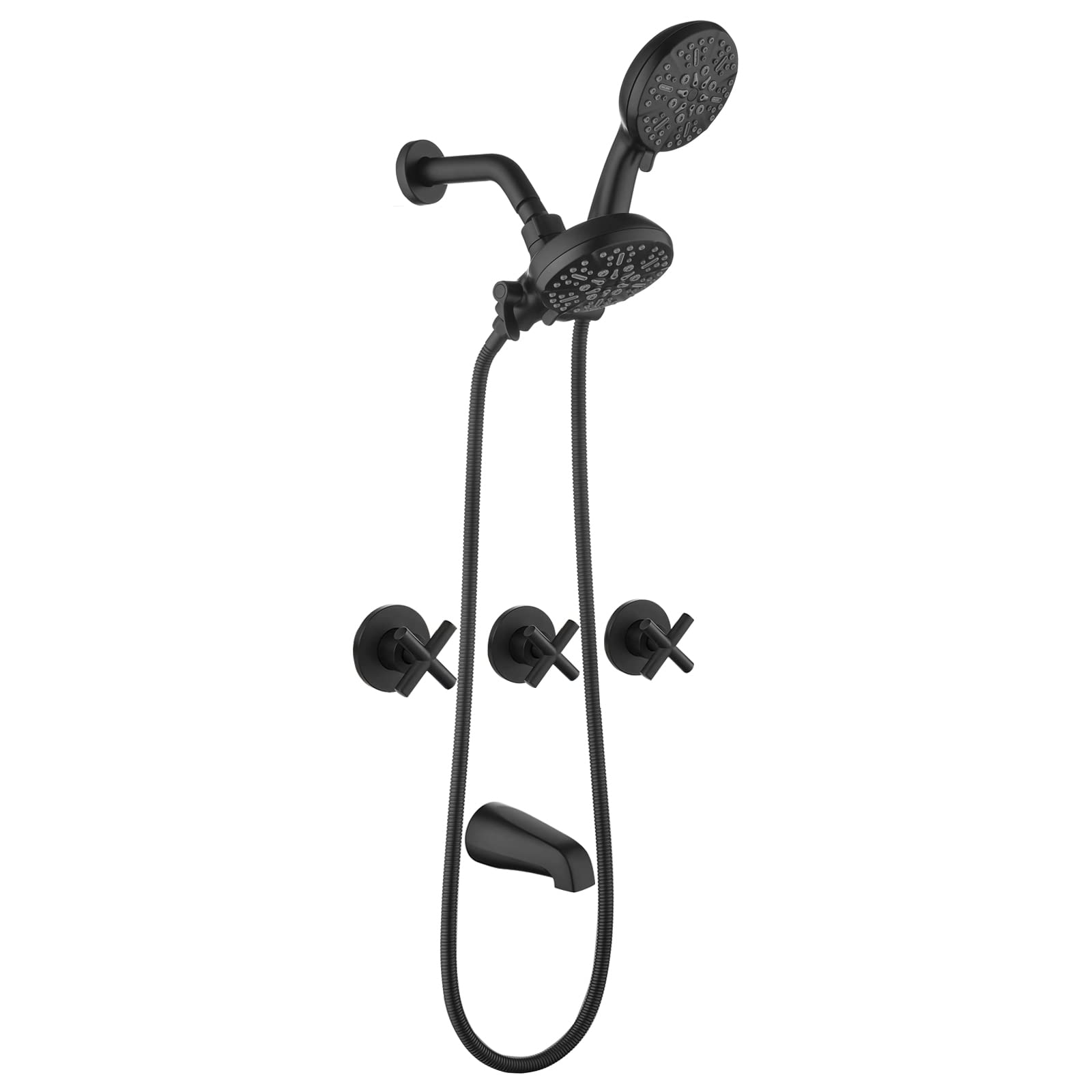 3 Handle Shower Faucet Set with Tub Spout Bathtub Shower Faucet Combo Set Shower System Complete Tub and Shower Trim Kit Matte Black Wall Mounted Shower Fixtures