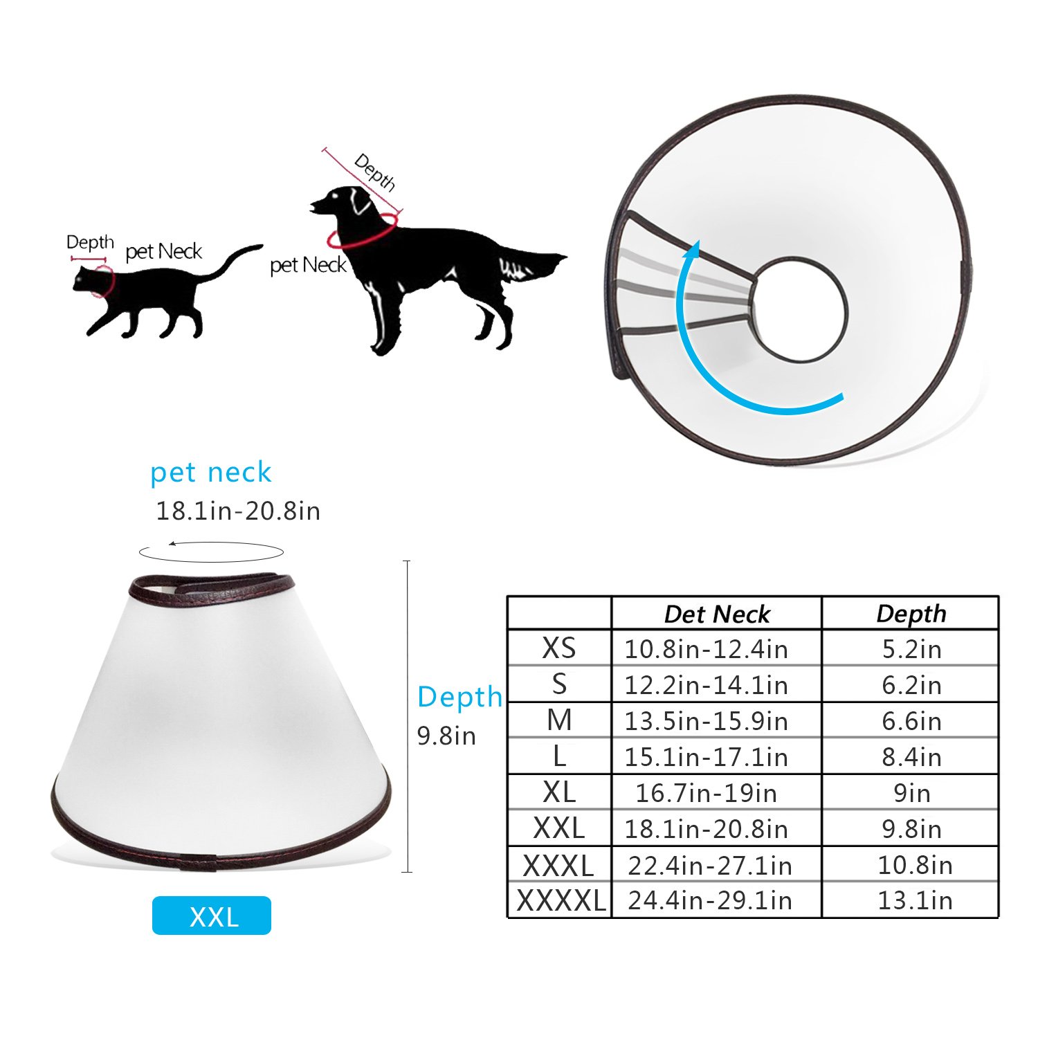 Adjustable Dog Elizabeth Collar Latest Upgrade Felicey Pet Protective Collar with Soft Edge Dog Neck Cone Recovery Cone Collar for Anti-Bite Lick, Surgery or Wound Healing (XXXXL)