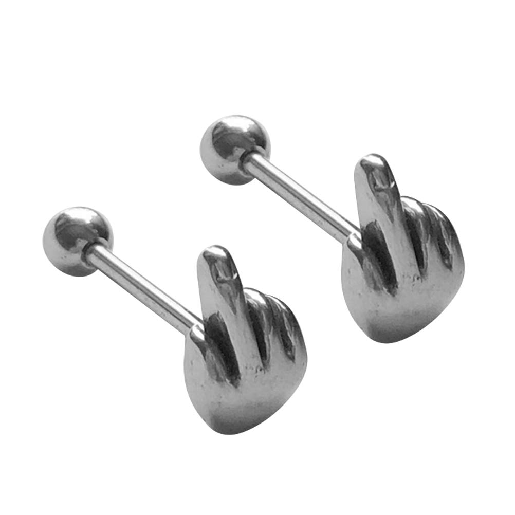 2pcs Steel Tongue Bar with Middle Finger Cartilage Body Piercing Ring for Lip for Man Women