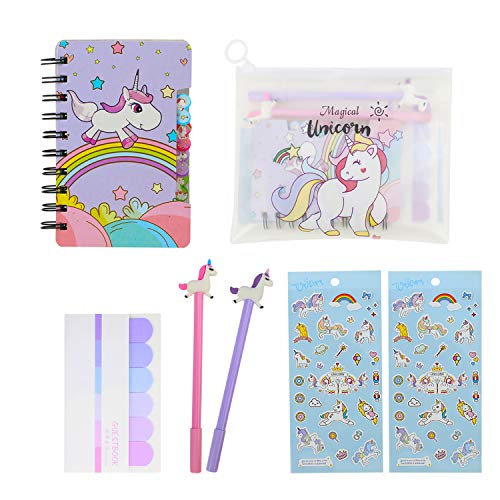 HIFOT Unicorn Stationery Set Kawaii Stationery Set for Girls, Clear Unicorn Pencil Case Unicorn Diary Journal Notebook Unicorn Gel Pens Ballpoint Pen Stickers Gifts for Students School Supplies