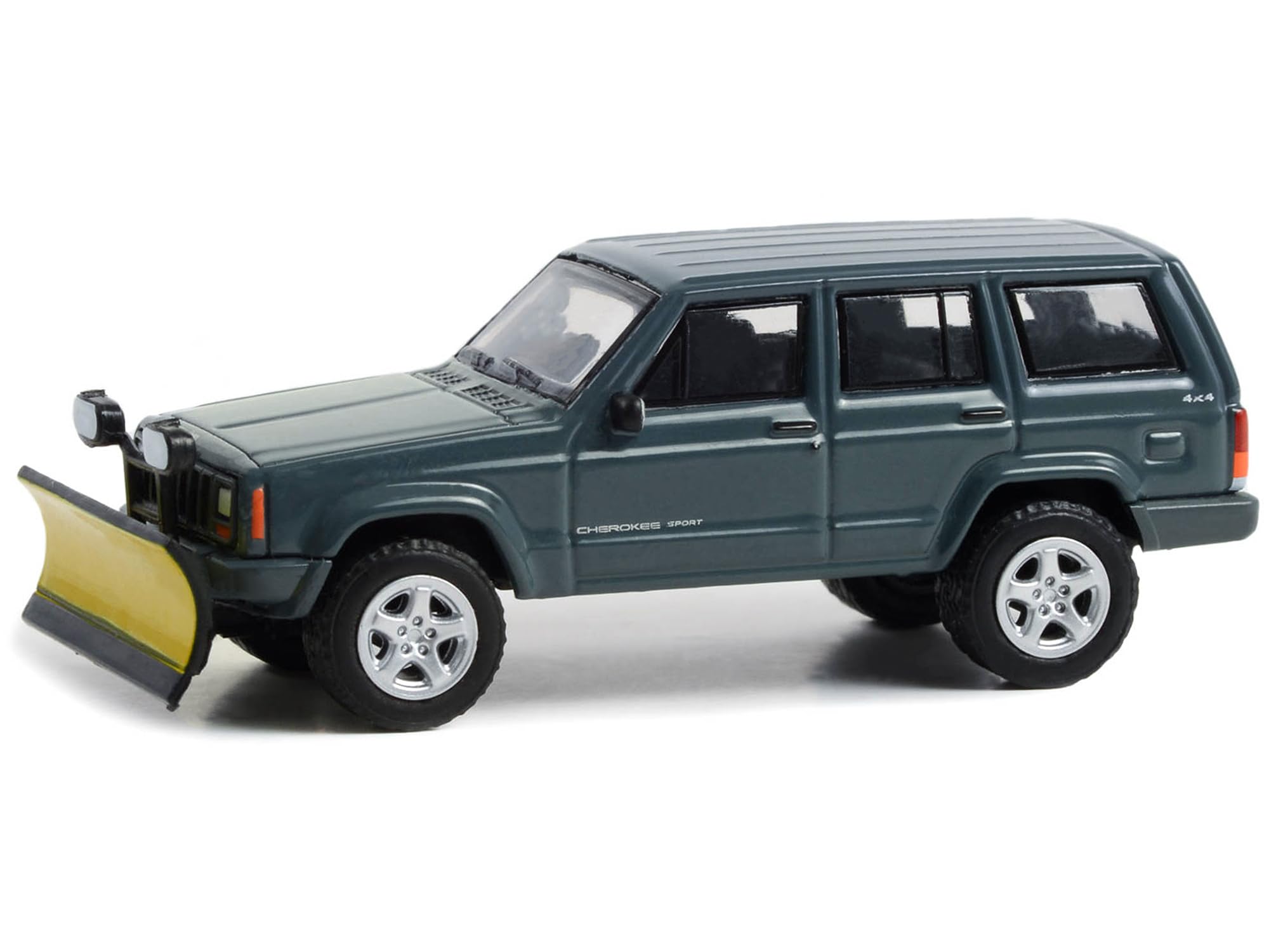 2000 Cherokee Sport with Snow Plow Dark Blue Blue Collar Collection Series 12 1/64 Diecast Model Car by Greenlight 35260E