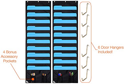 COMPONO Wall Storage Pocket Charts (10 Pocket - 2 Pack, Black) File Organizers with Free Bonus 6 Door Hangers. Best Pocket Chart for School, Classroom, Home or Office. Wall Pocket Chart Organizer
