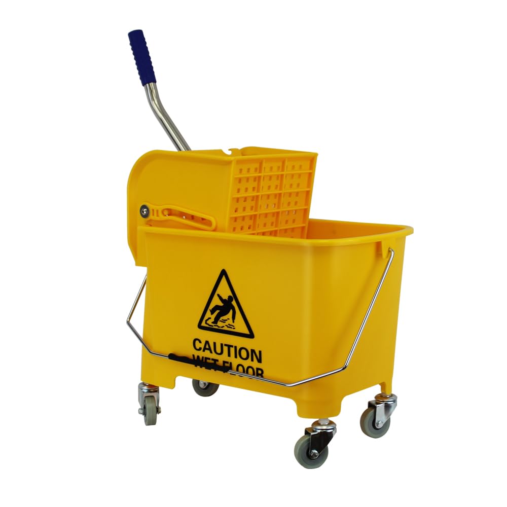 20L Rolling Janitorial Cleaning Mop Bucket Commercial Restaurant with Down Press Wringer