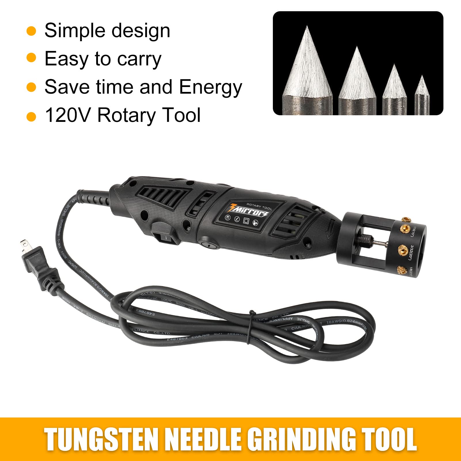 3mirrors ALUMINUM Tungsten Electrode Sharpener Grinder TIG Welding Rotary Tool w/Flat Grinding Block, Cut-Off Slot, Multi-Angle & Offsets, 4 Screw Holes, 5 Double-Sided Grind Wheels, 2 CNC Mandrels
