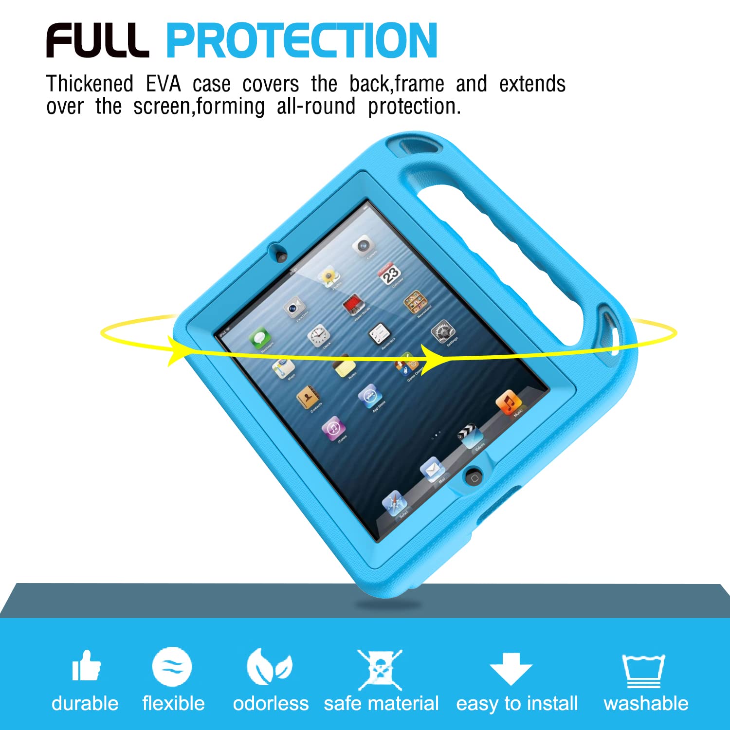 AVAWO Kids Case for iPad 2 3 4 Generation (Old Model)- Built-in Screen Protector, Shockproof Handle Stand Kids Friendly Compatible with iPad 2nd 3rd 4th Generation (Blue)