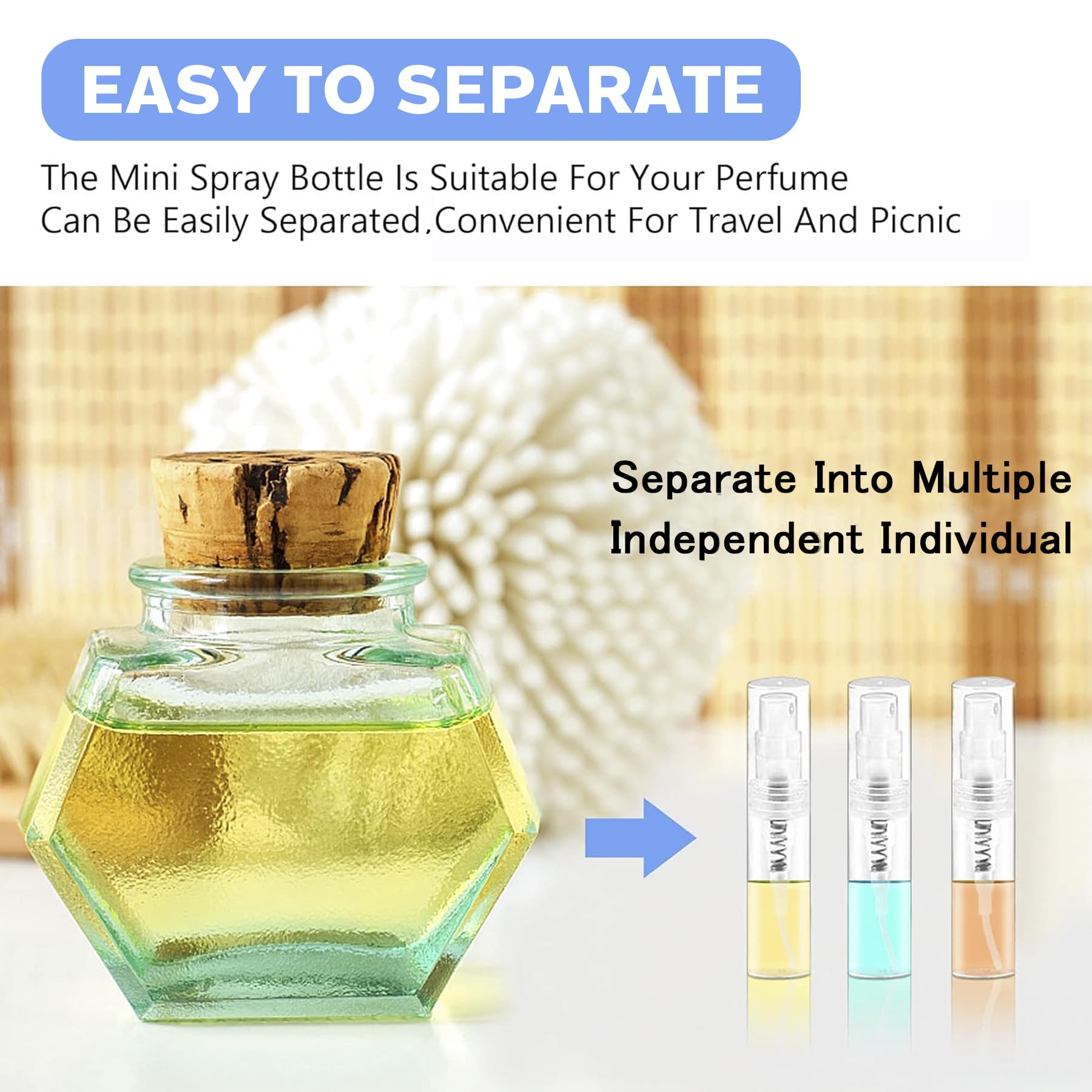Csdtylh Mini Spray Bottle, Clear Plastic Empty Sample Containers, Fine Mist Perfume Travel Refillable Spray Bottle Perfume Atomizer Small Portable Bottle for Cleaning, Travel, Essential Oils (60, 2ml)