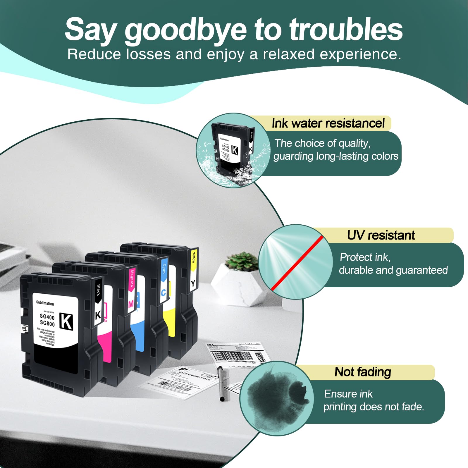 INK+ SG400 SG800 Sublimation Cartridge Compatible with Sawgrass Virtuoso SG400 SG800 Printer DIY, Latest Upgraded Chip (1 Black, 1 Cyan, 1 Magenta, 1 Yellow, 4 Pack)