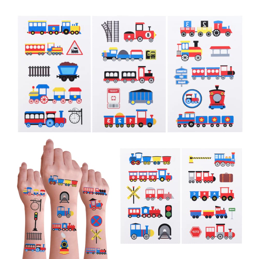 24 Sheets Train Temporary Tattoos, Birthday Decorations Train Party Favors
