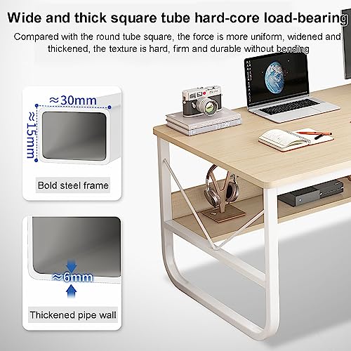 Computer Desk with Shelves, Executive Desk Writing Table Modern Simple Study Desk with Bookshelf,pc Work Table Workstation for Home Office(100x60x73cm(39x24x29in), Pear Wood)