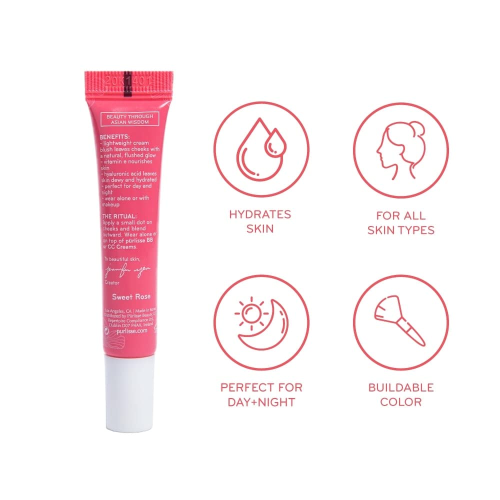 purlisse Blush Glow BB Cheek Color: Cruelty-free & clean, Paraben & Sulfate-free, Cream blush, Long lasting, Vitamin E hydrates | Sweet Rose 0.34oz