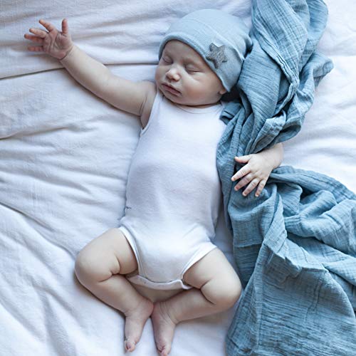 Ely's & Co. Cotton Muslin Swaddle Blanket 1-Pack for Baby Boy— 100% Cotton Muslin Extra-Large Swaddle Blankets (47” x 47”) Ocean Blue