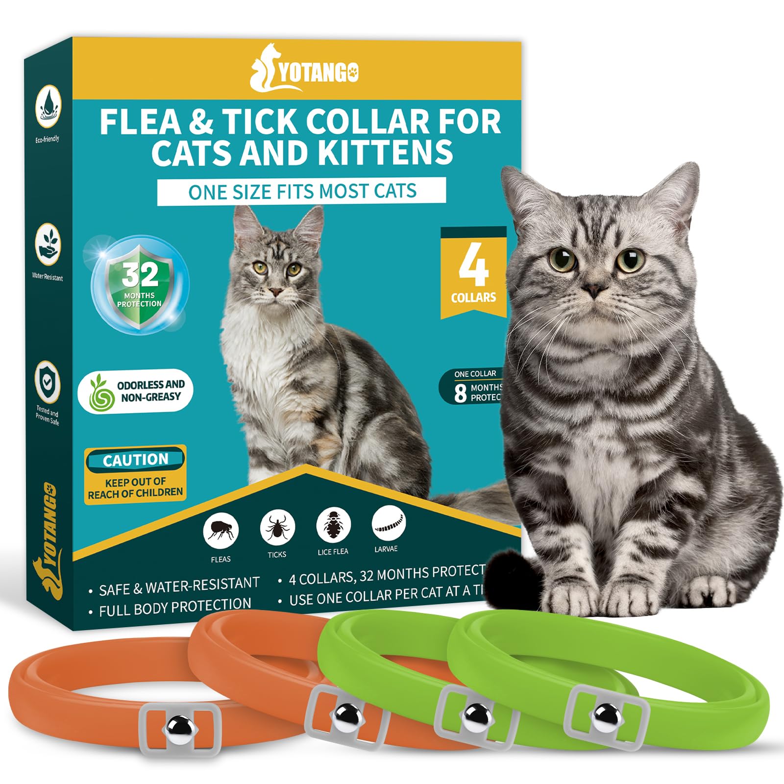 4 Pack Flea Collar for Cats, 32 Months Flea and Tick Collar for Cat, Waterproof Cat Flea Collar, Natural Cat Flea and Tick Treatment, Adjustable Flea and Tick Collar for Cats Kittens 4 Color…