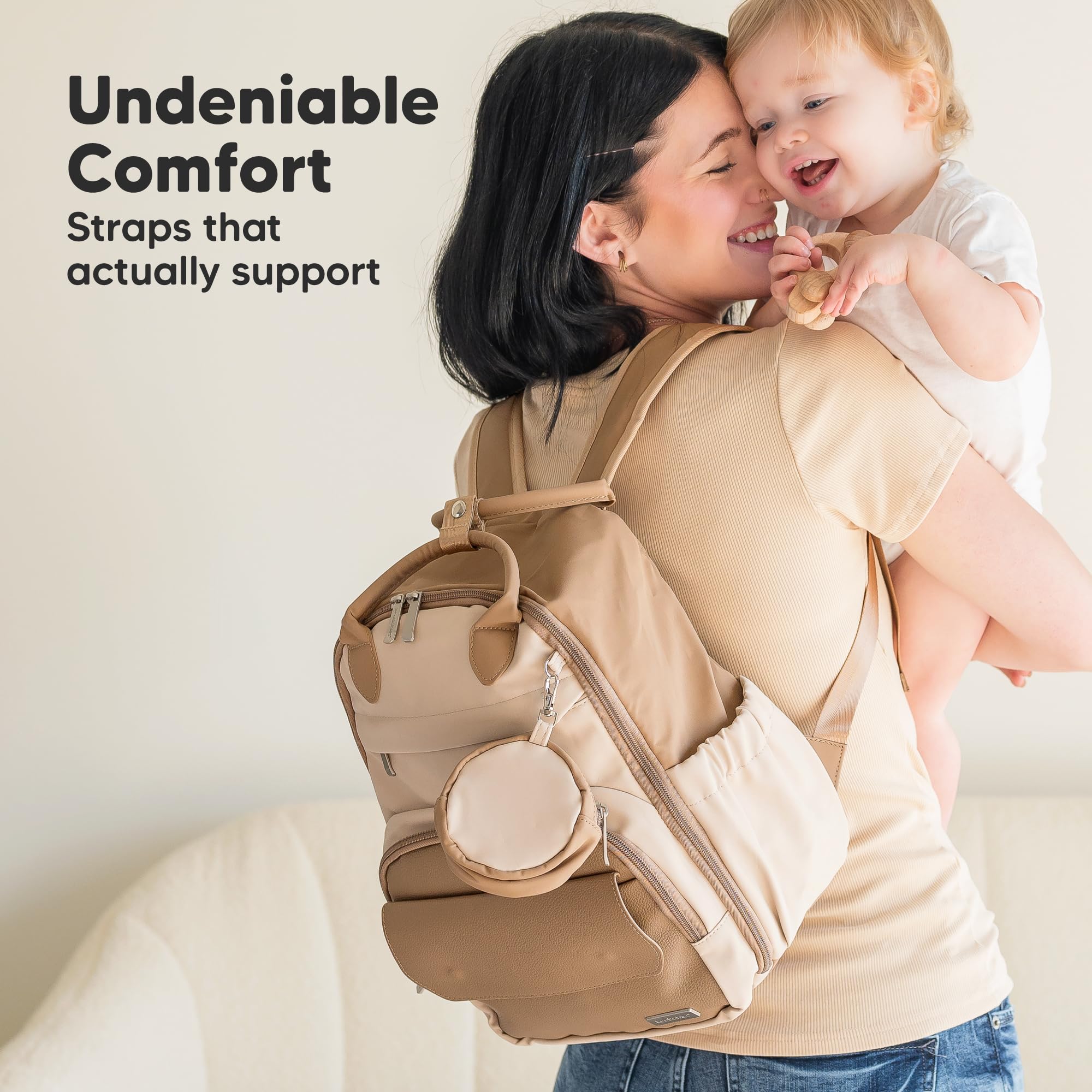 KeaBabies Diaper Bag Backpack - Multifunctional Travel Diaper Back Packs,Maternity Baby Changing Bags, Compact 12L Capacity, PU Leather,Waterproof, Unisex,Stylish Nappy Bag, Diaper Changing Pad(Latte)