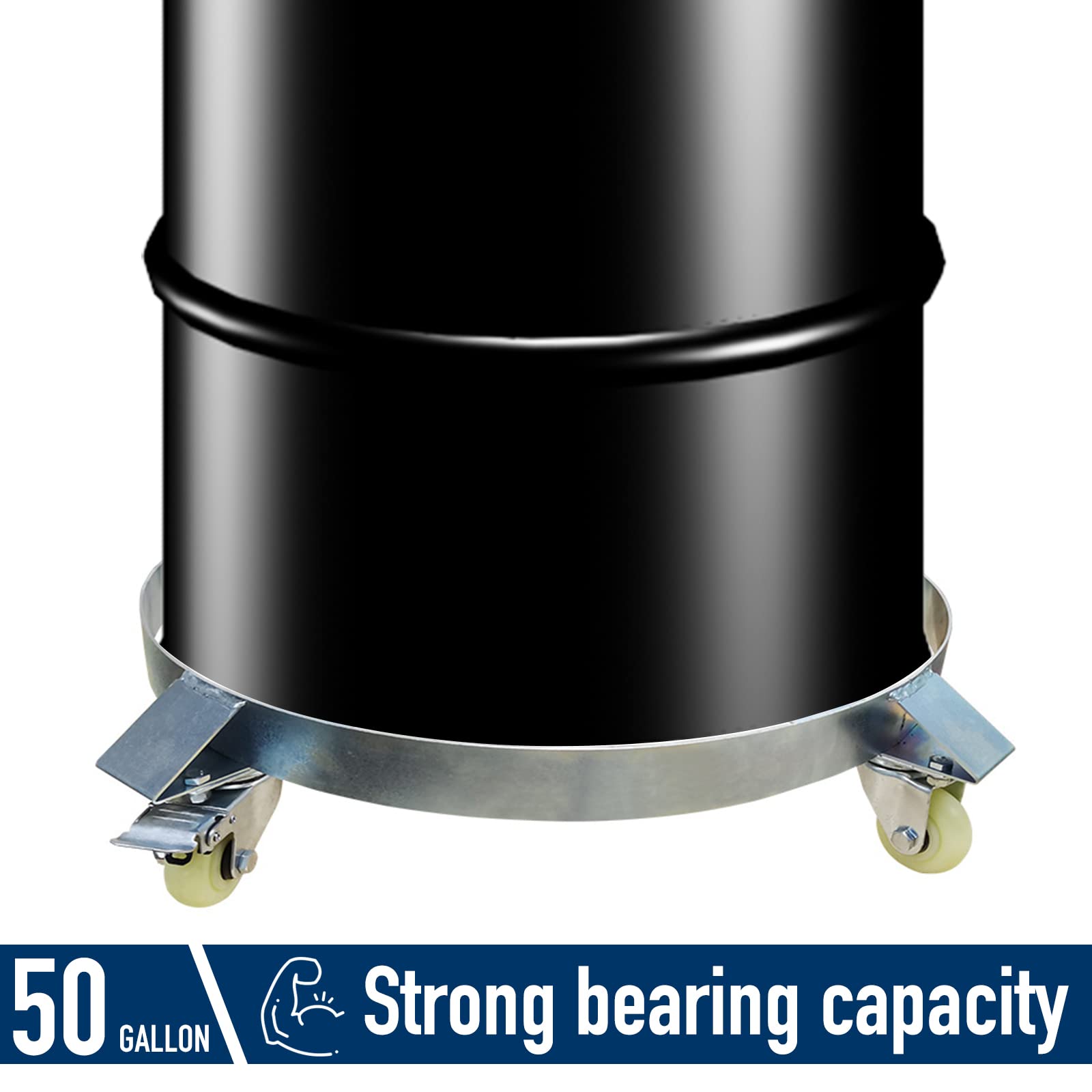 BotaBay Upgrade Drum Dolly for 50 Gallon Drums, Barrel Dolly with 4 PCS 360° Rolling Swivel Caster Wheels and Brake, Heavy Duty Steel Frame Drum Cart for Workshops, Factories, Warehouses