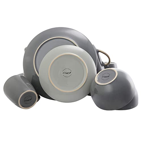 Elama Round Stoneware Grand Collection Dinnerware Dish Set, 16 Piece, Assorted Solid Gray