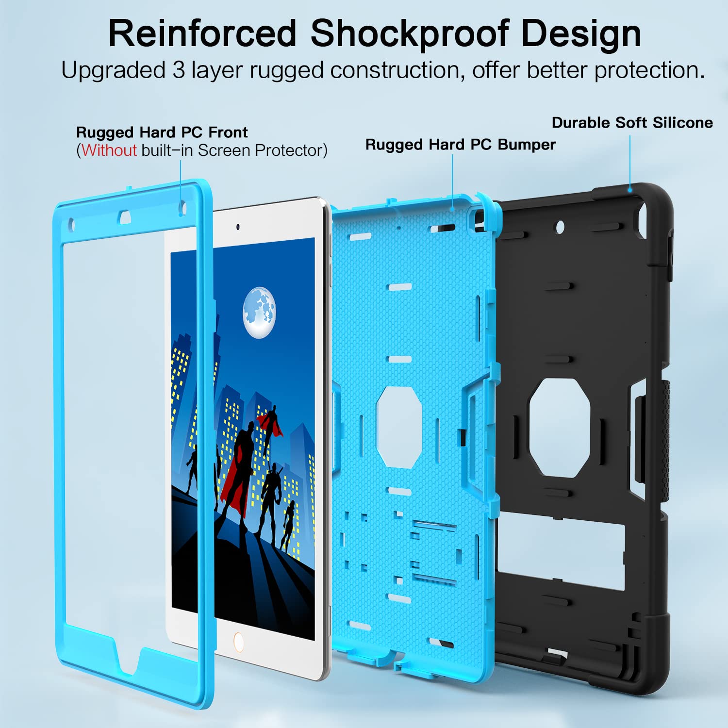 Cantis Case for ipad 9th Generation/ 8th Generation/ 7th Generation, Slim Heavy Duty Shockproof Rugged Protective Case with Built-in Stand for iPad 10.2 inch 2021/2020/2019, Black+Blue