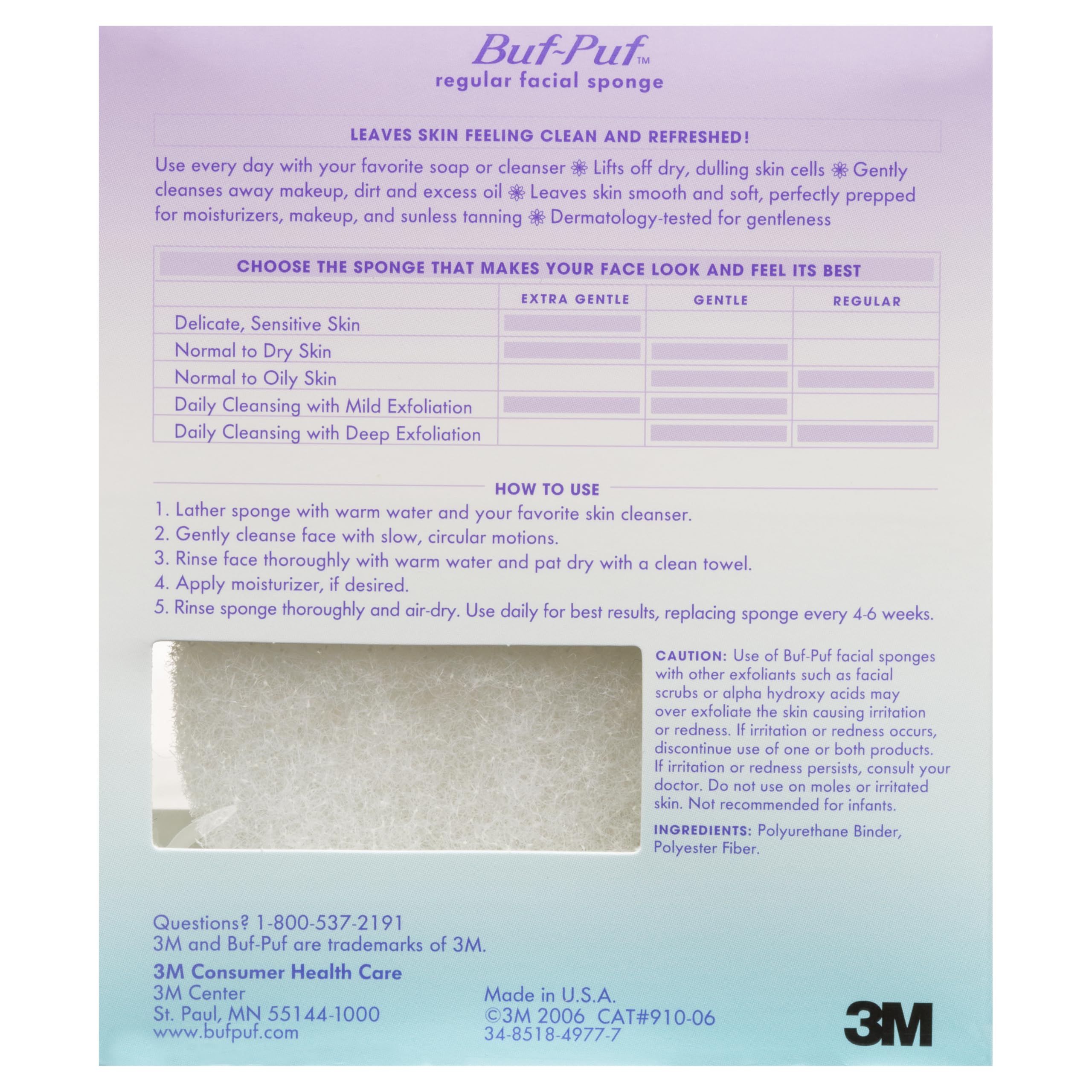 Buf-Puf Facial Sponge, Dermatologist Developed, Removes Deep Down Dirt & Makeup That Causes Breakouts and Blackheads, Reusable, Exfoliating, White, 10 Count