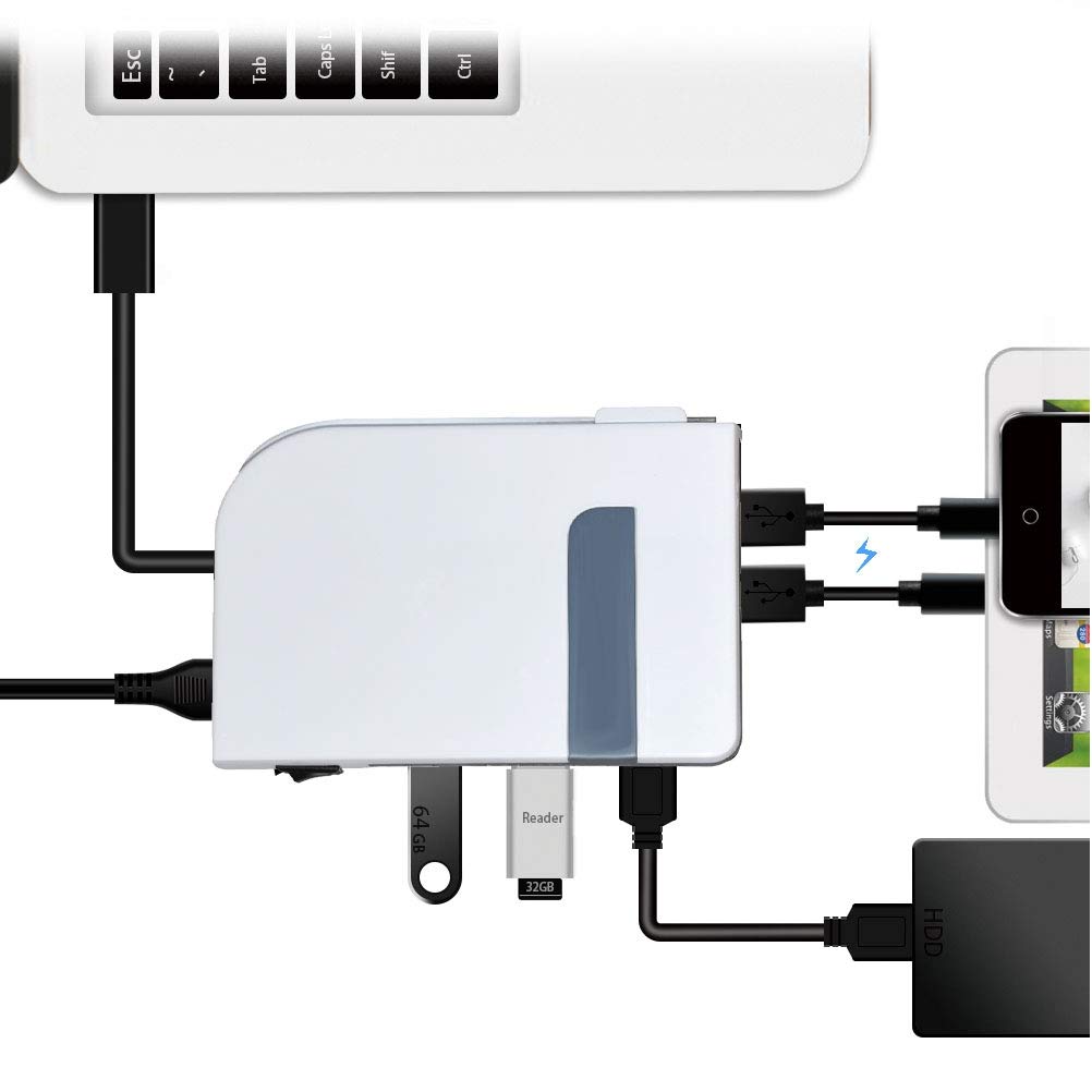 USB Hub Portable USB Hub 3 USB 3.0 HUB + 2 QC3.0 + Type-C Multi-Functional Charger & HUB with Power Switch Button (Color : Color1)
