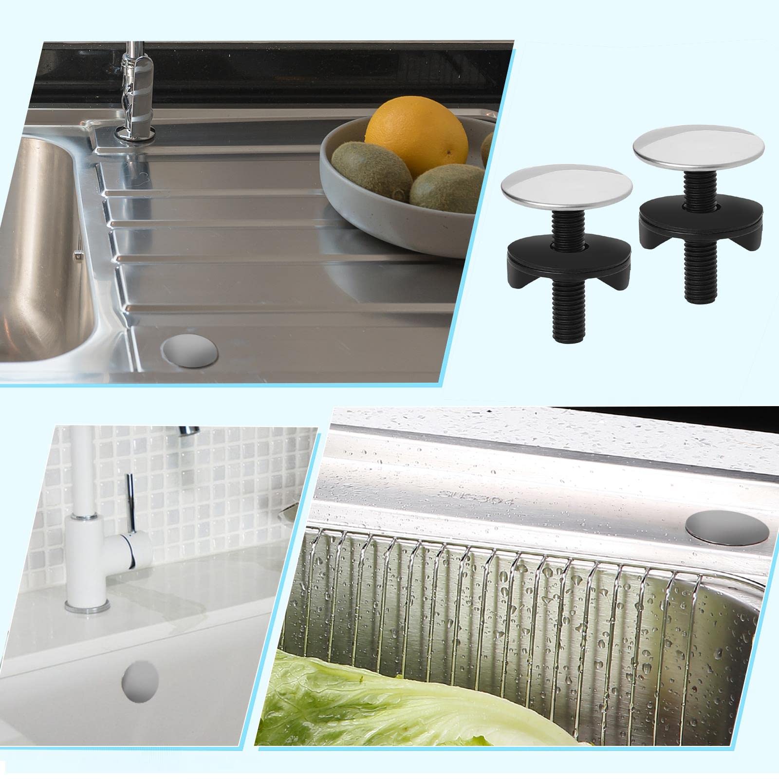 2 Pack Stainless Steel Kitchen Faucet Sink Hole Cover Kitchen Faucet Sink Plug Black Countertop Hole Cover Stainless Sink Plugs Caps for Top Holes