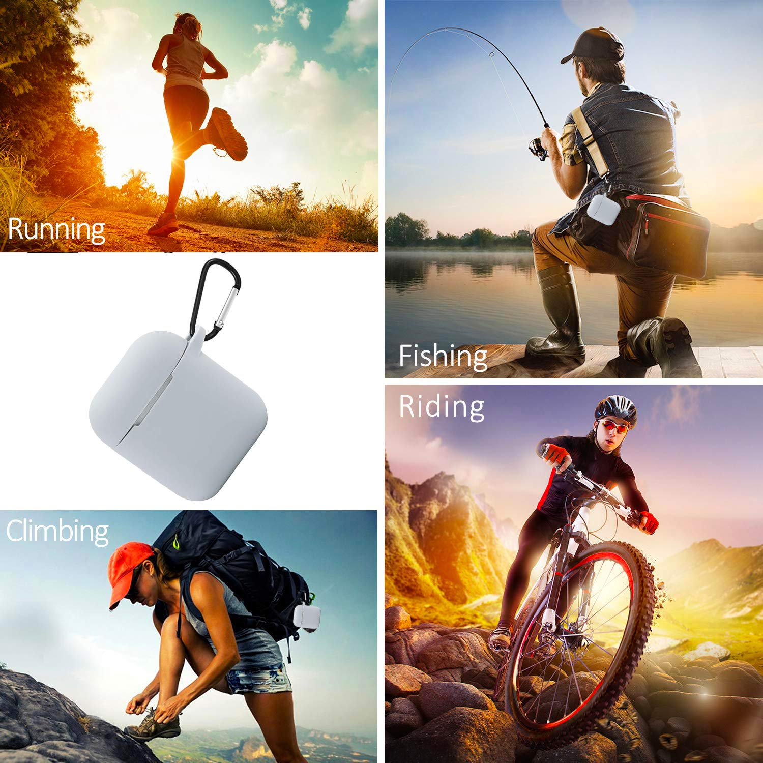 Earphone Silicone Case Cover Skin with Fur Ball Key Chain and Locking Carabiner Compatible with AirPods Charing Case - Hang Case Cover with Anti-Lost Strap as Headphone Accessories (Gray)