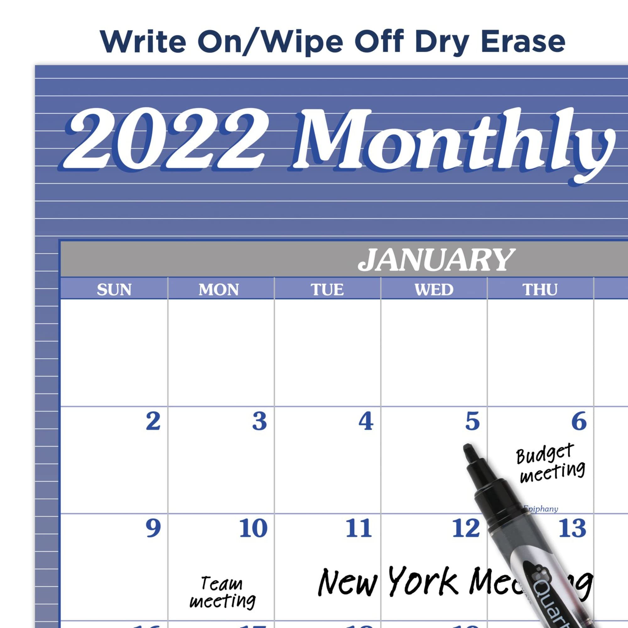 2022 Erasable Calendar, Dry Erase Wall Planner by AT-A-GLANCE, 48" x 32", Jumbo, Vertical/Horizontal, Reversible, Blue (A1152)