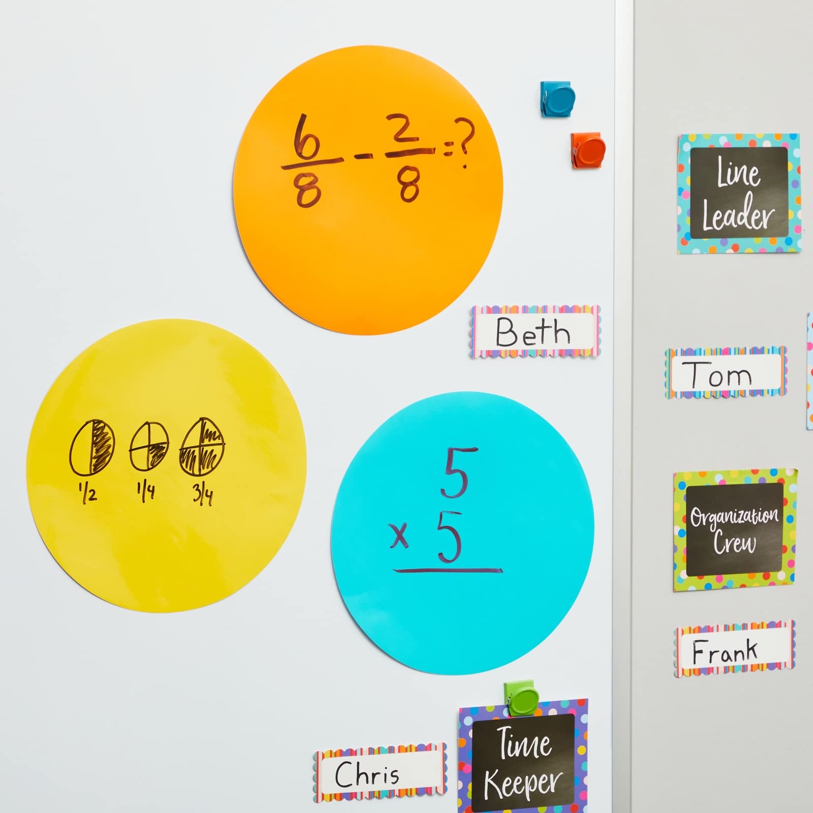 24 Pack 11-inch Dry Erase Spots and Sticker Dots for Classroom Tables - Peel and Stick Circles for Teachers and School Essential Supplies (8 Colors)