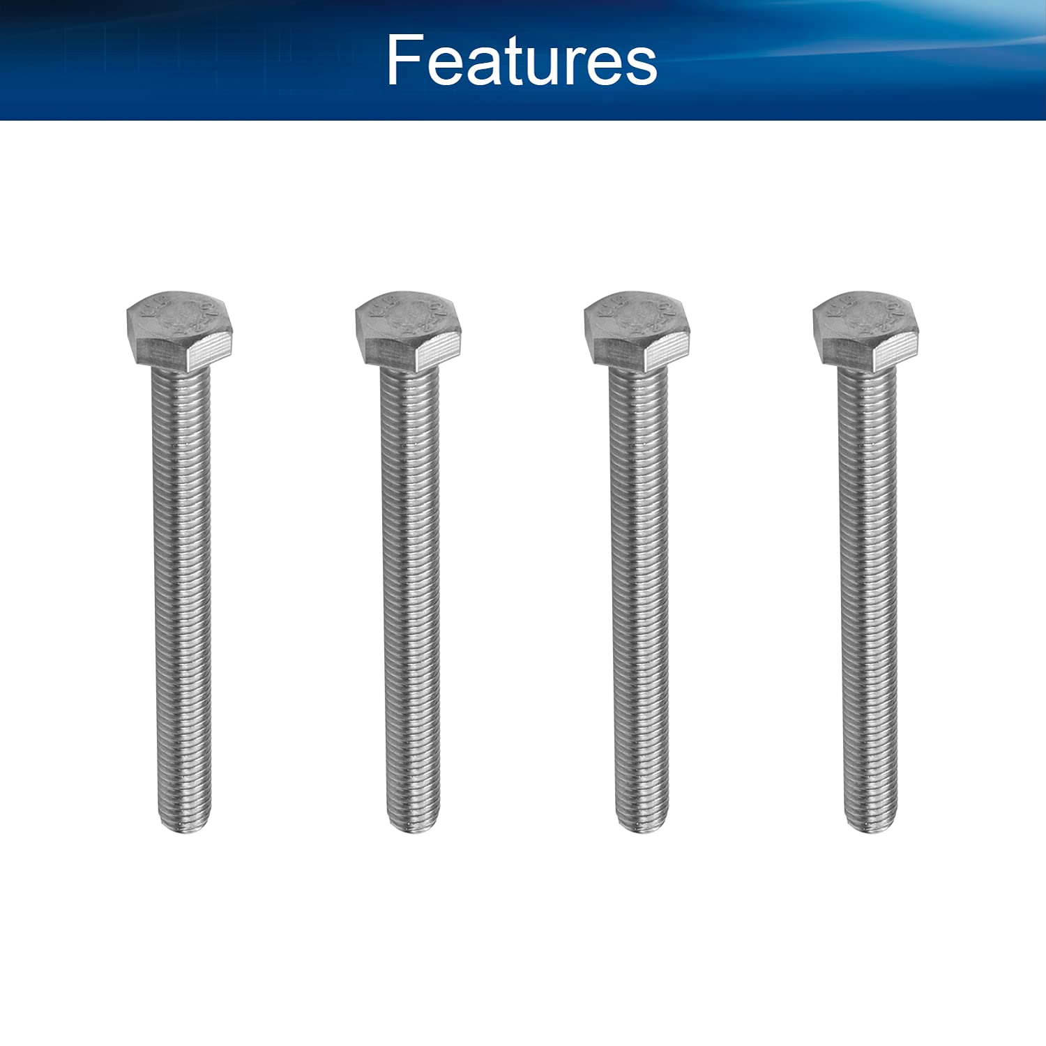 Yinpecly M8 Hex Bolt M8-1.25 x 80mm UNC Hex Head Screw Bolts 304 Stainless Steel Fully Threaded Hex Tap Bolts 4pcs
