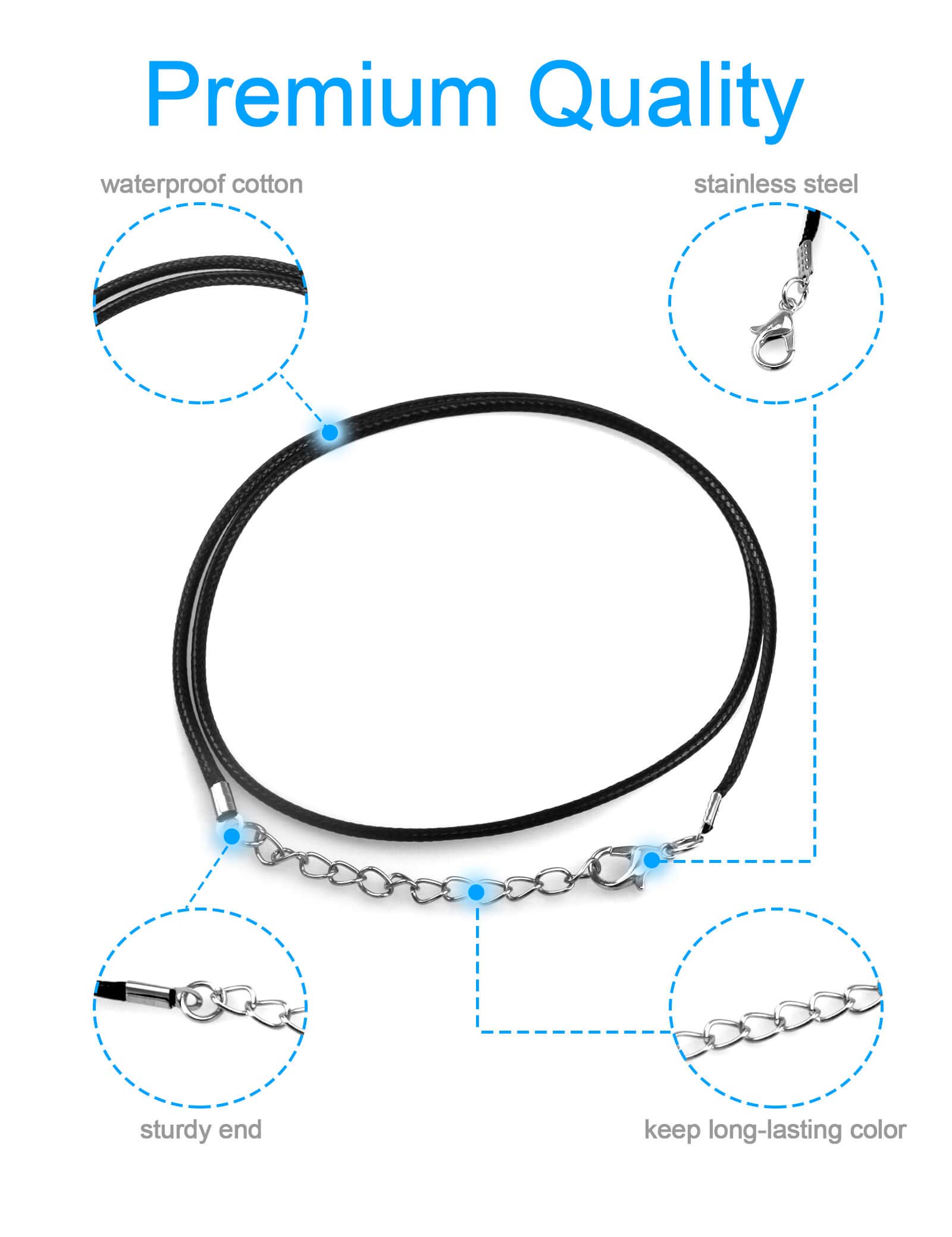 24PCS Black Cord Necklace, 20 in Waxed Necklace Cords for Pendants, Black String Necklace with Clasp for DIY Jewelry Makingā¦