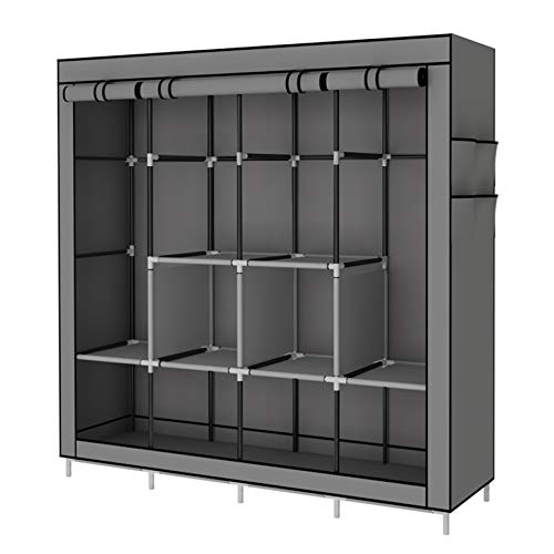 ACCSTORE Portable Wardrobe Clothing Wardrobe Shelves Clothes Storage Organiser with 4 Hanging Rail,Grey