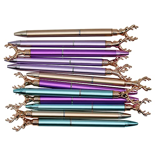 Maydahui 12PCS Deer Head Shape BallPoint Pen Creative Christmas Animal Pens Black GeL Ink Design for Boys Student