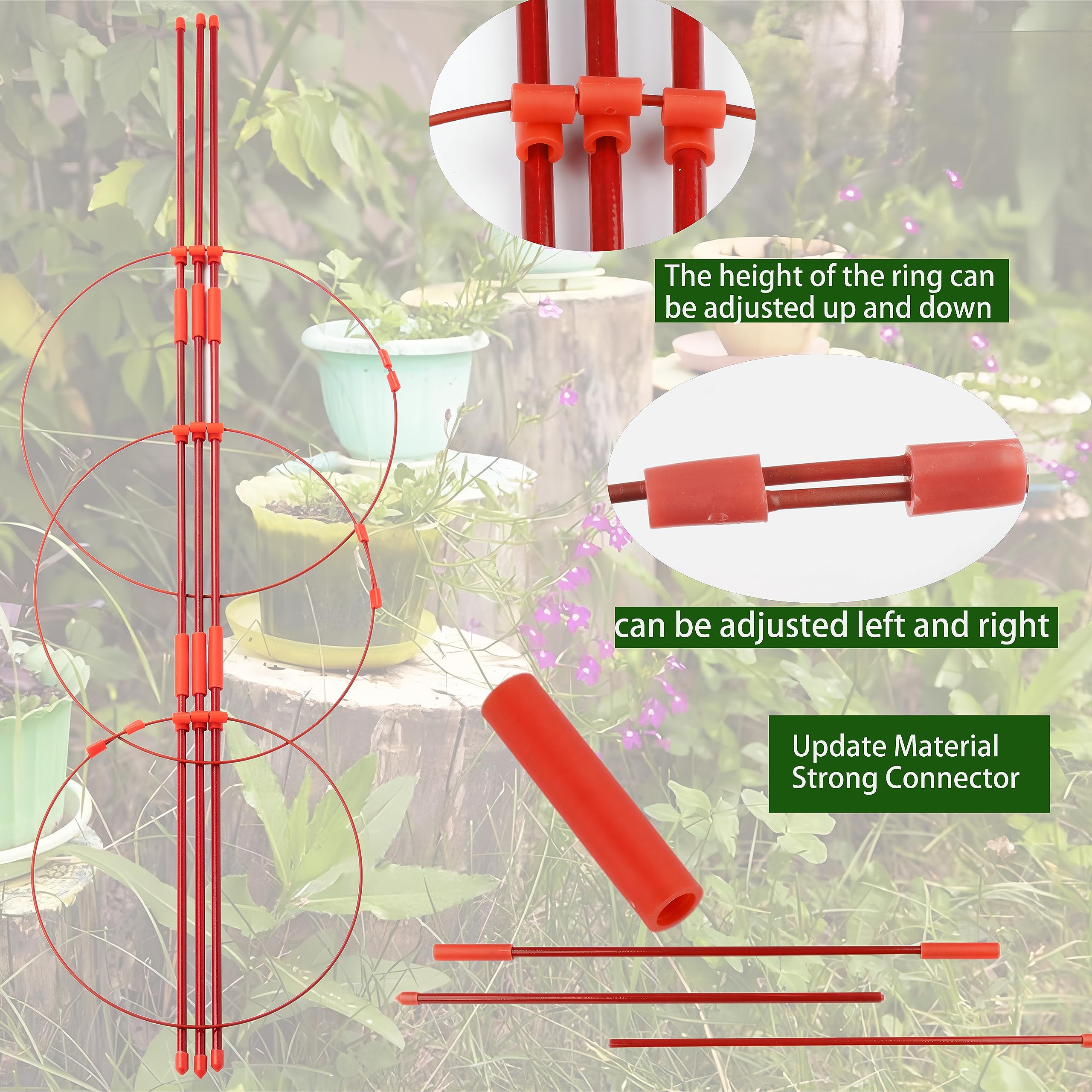 3 Pack Adjustable Tomato Plant Support, 32 Inch Adjustable Tomato Plant Support with 3 Adjustable Ring for Vegetables,Fruit,Rose Vine Climbing Plants Cucumber Trellis.