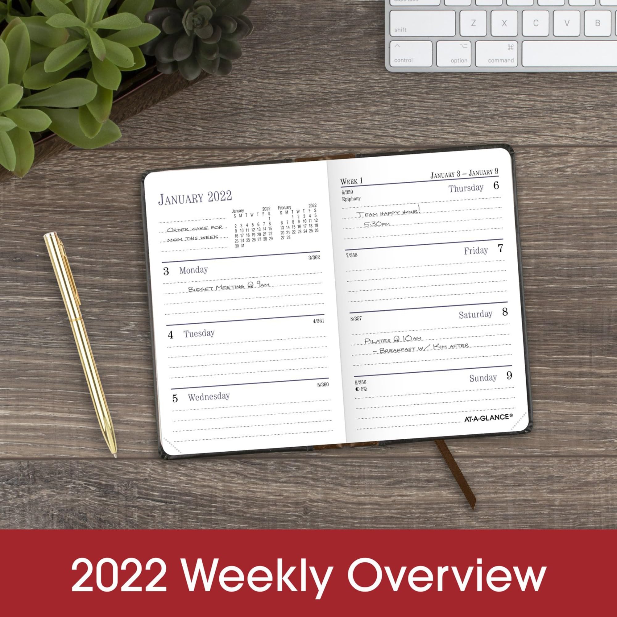 2022 Diary by AT-A-GLANCE, Fine Weekly & Monthly Diary, 2-3/4" x 4-1/4", Black (720105)