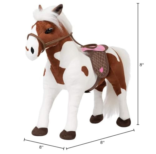 ADORA Amazon Exclusive Amazing World Collections, Toy Plush Horse with 1 Sound Effect, Saddle, Harness & Wooden Stable Play Set โ 15 Piece Set for 18 inch Dolls