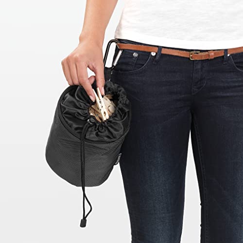 Brabantia - Premium Peg Bag - Laundry Pegs Storage - Durable Weather-Resistant Materials - with Closing Cord - Bag Hook - Clothes Pins - Black - Up to 150 Pegs