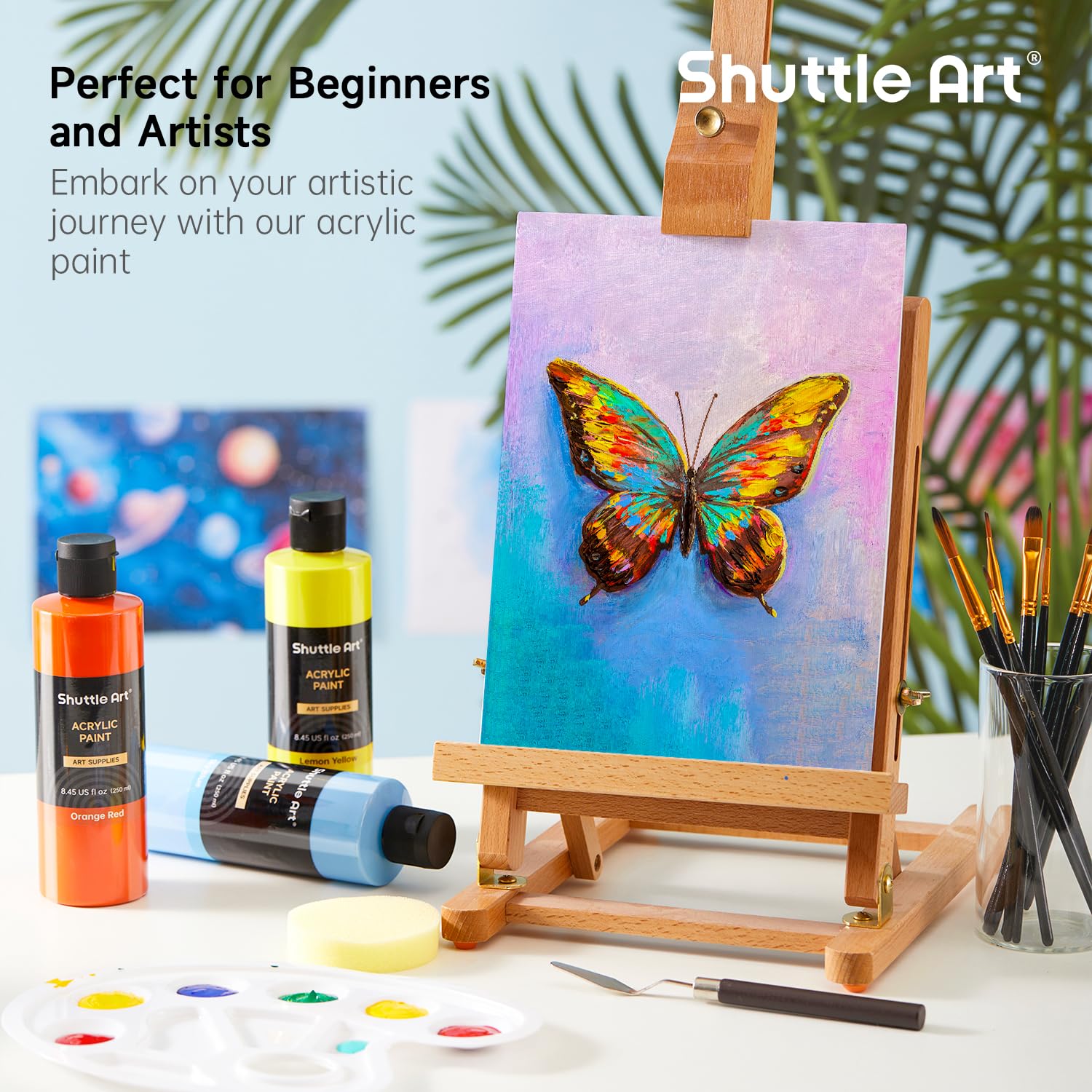 Acrylic Paint, Shuttle Art 24 Colors Acrylic Paint Bottle Set, 250ml/8.45oz Each, Rich Pigments, High Viscosity, Bulk Paint for Artists, Beginners and Kids Painting on Rocks Crafts Canvas Wood Ceramic
