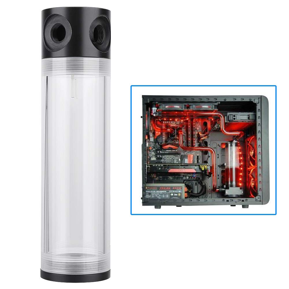 Water Cooling Reservoir, PC Water Reservoir 190mm*50mm Diameter G1/4'' POM Cylindrical CPU Water Cooler Reservoir System Heat Sink Kit Cooling Acrylic Water Reservoir for PC