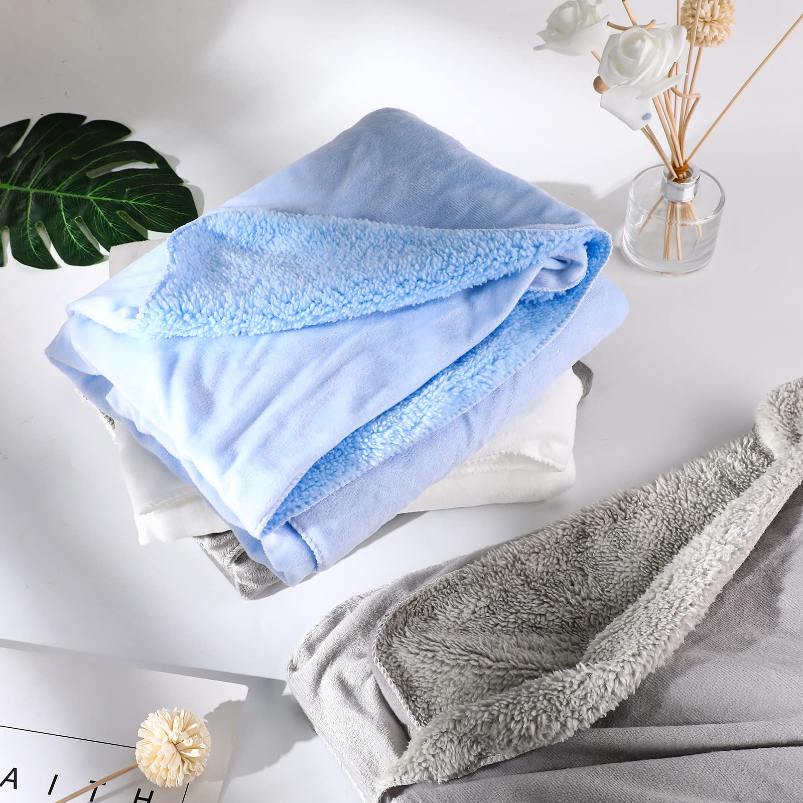 4 Pcs Baby Warm Swaddle Blankets, Thick Receiving Neutral Fluffy, Soft Thermal Blankets for Boy Girl Newborn Infant, Polyester, Solid Color
