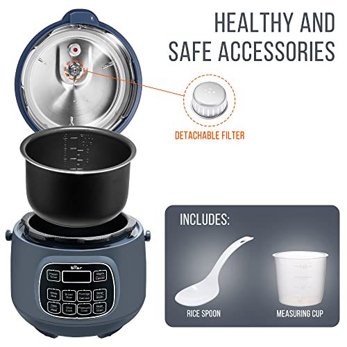 Bear Rice Cooker 3 Cups (Uncooked), Fast Electric Pressure Cooker, Portable Multi Cooker with 10 Menu Settings for White/Brown Rice Oatmeal and More, Nonstick Inner Pot