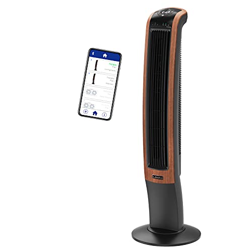 Lasko Wind Curve Electric Oscillating Tower Fan with Bluetooth Technology for Indoor, Bedroom and Home Office Use, 42", Woodgrain T42905