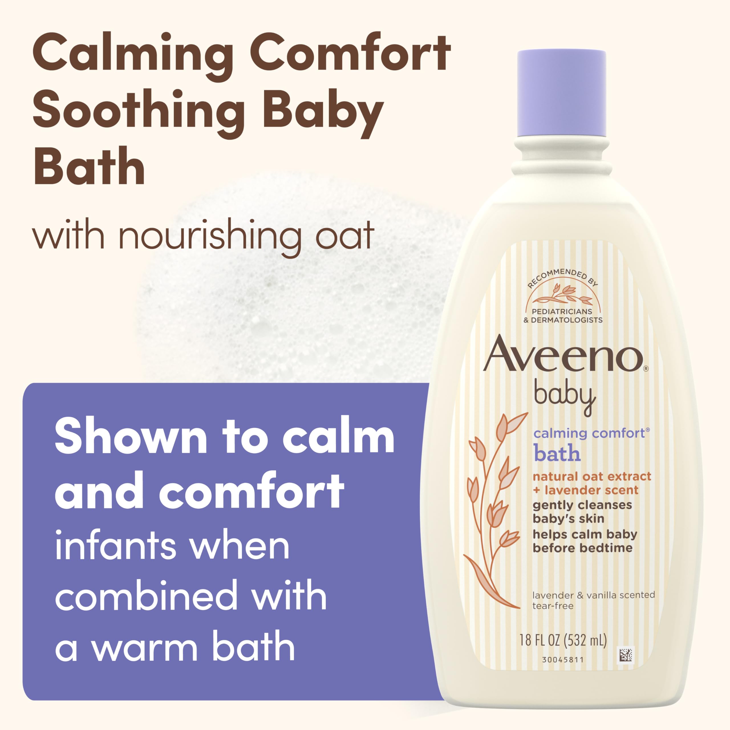 Aveeno Baby Calming Comfort Bath with Relaxing Lavender & Vanilla Scents, Hypoallergenic & Tear-Free Formula, Paraben- & Phthalate-Free, 18 Fl Oz (Pack of 1)