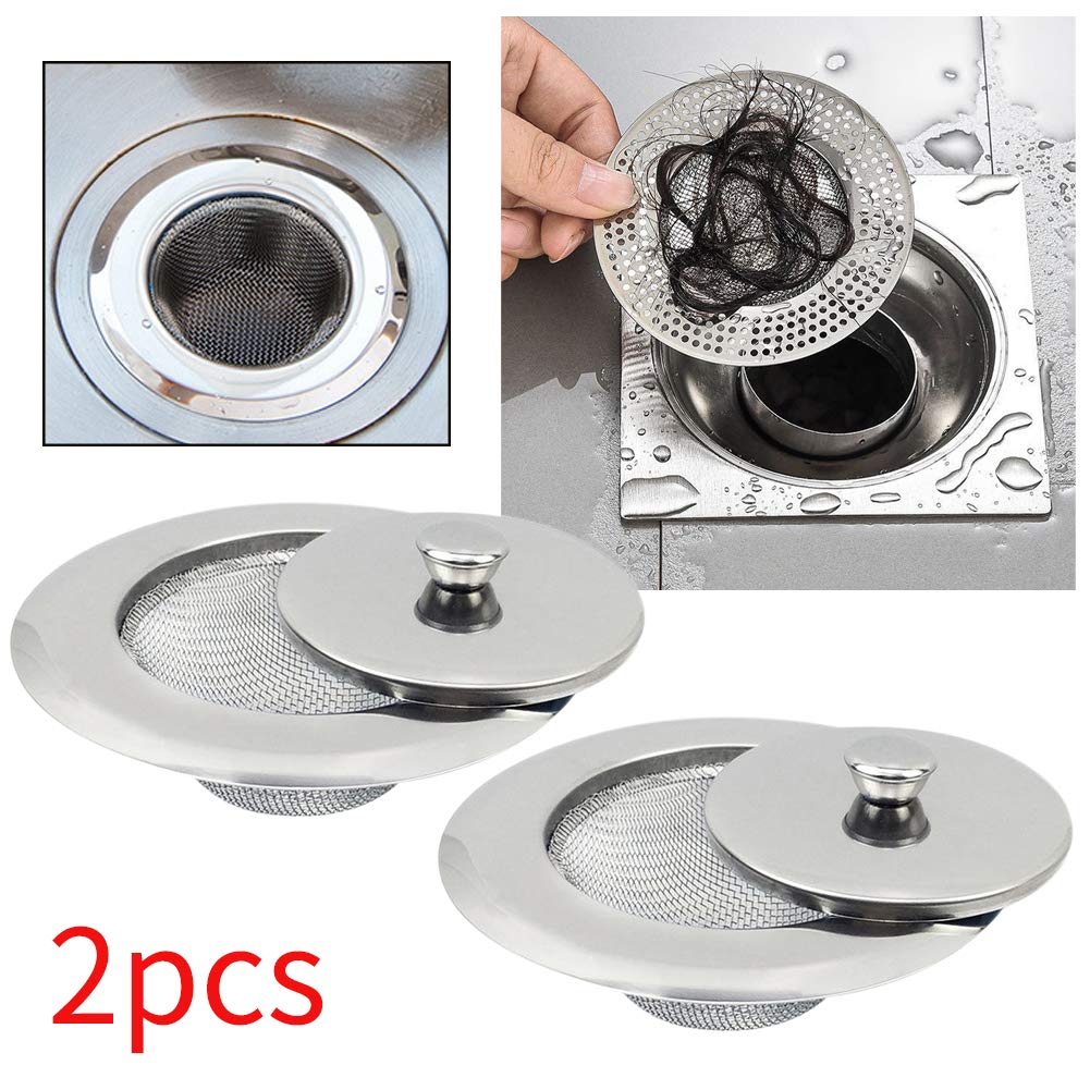 2pcs Kitchen Sink Strainer,Stainless Steel Drain Filter Strainer with Lid,4.45" Large Wide Rim Anti Clogging Mesh Drain Strainer,Drain Cove r for Most Bathroom Kitchen Sinks Drain