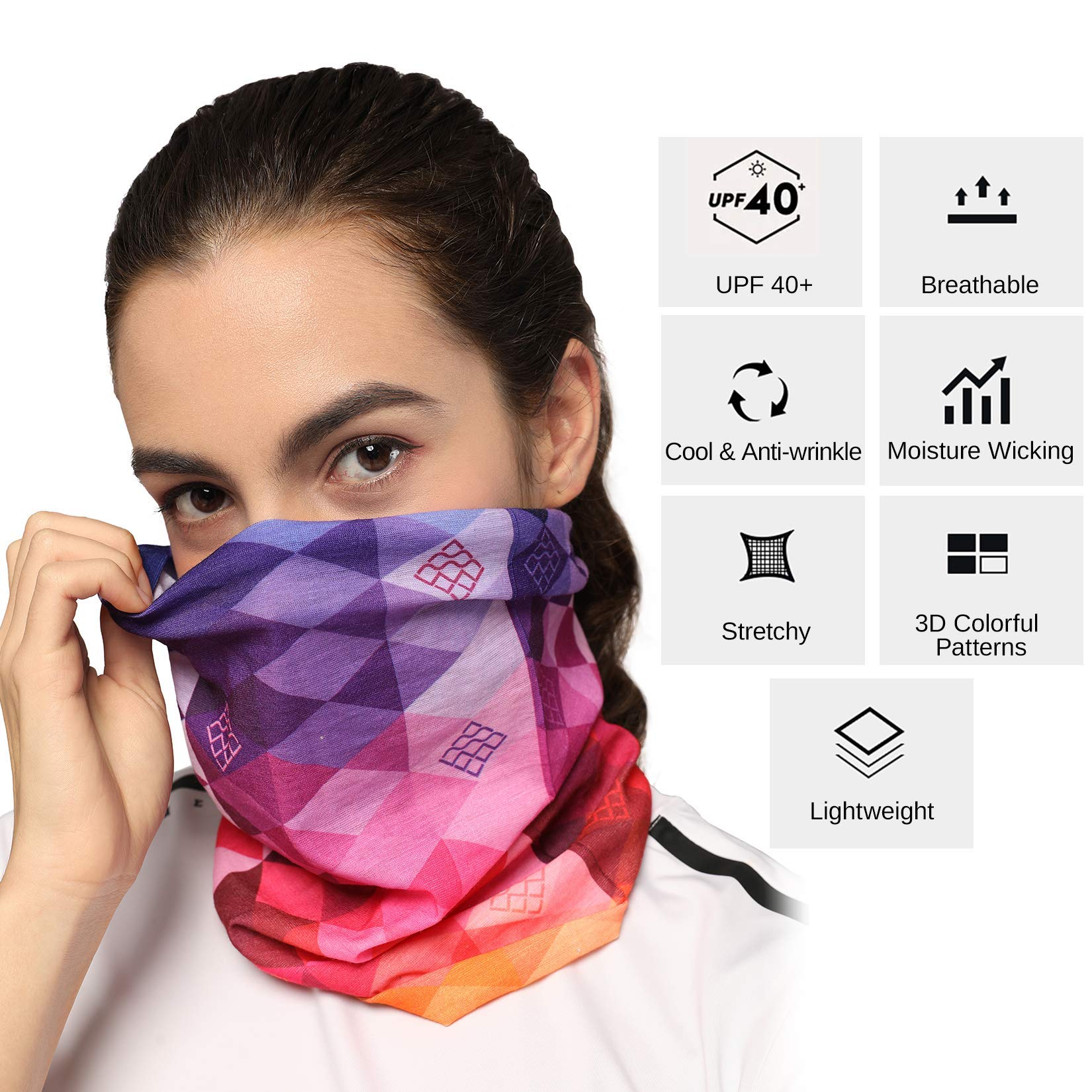 2 Pack Face Mask Reusable Cloth Washable Bandana Dust Mask Neck Gaiter Fabric Fishing Mask Face Cover Scarf Balaclava