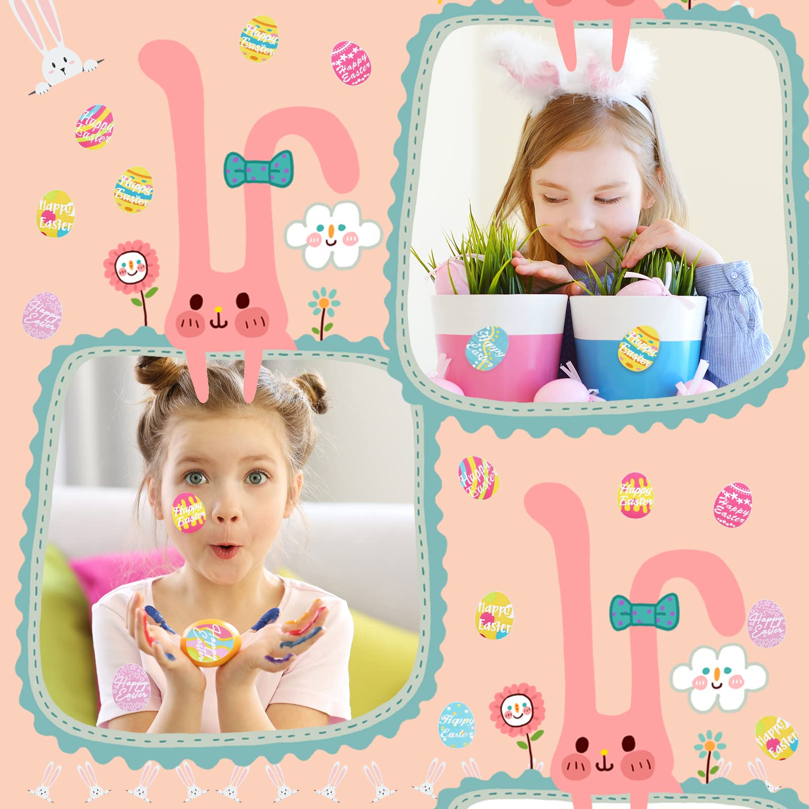 500 Pieces 1.5 Inch Easter Egg Stickers 9 Design Happy Easter Stickers Cute Easter Egg Roll Stickers Waterproof Self Adhesive Label for Kids Easter Gift Party Games Bag Decors