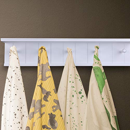 Danya B. BR17052WH 24" Wall Mount Wooden Coat Rack with 5 Hanger Hooks and Display Shelf - White