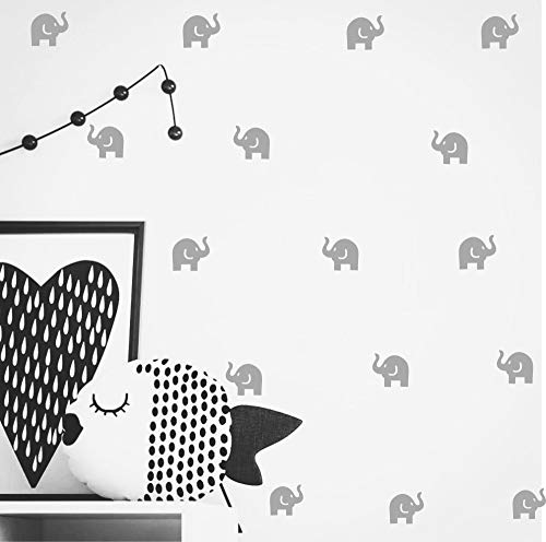 Cute Elephant Decal -36 Set Elephant Wall Decor Stickers for Kids Bedroom- Art Vinyl Removable Nursery Room Wall Decals (Light Gray)