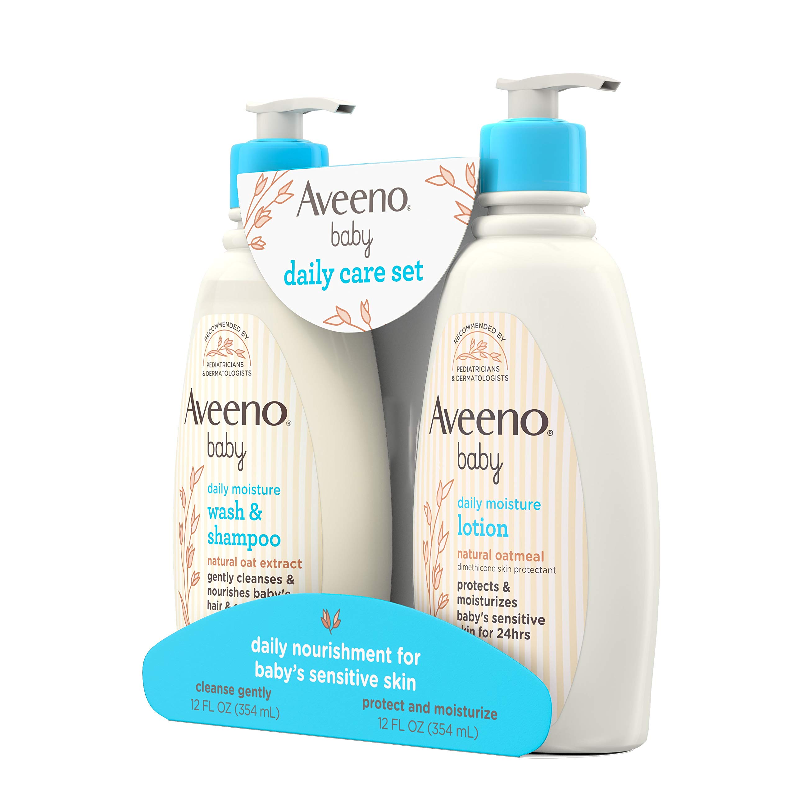 Aveeno Baby Gentle Moisturizing Daily Care Set, Natural Oat Extract, Natural Colloidal Oatmeal, 2 Items