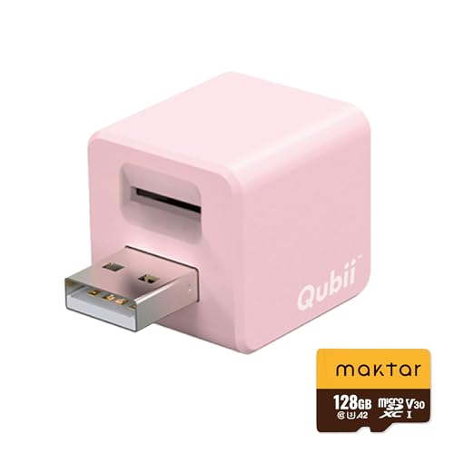 Qubii Photo Storage Device , Auto Backup Photos & Videos, Photo Stick for iPhone [128GB - Pink]