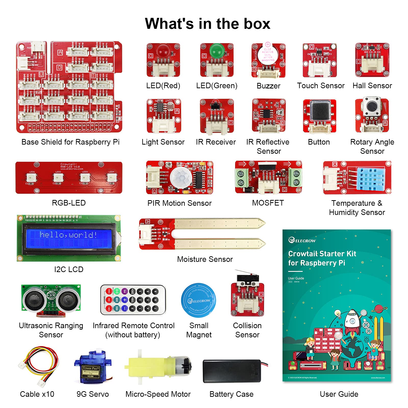 ELECROW Sensor Kit for Raspberry Pi, Programming Learning Kit, Electronics and Coding Kit for Raspberry Pi Beginners